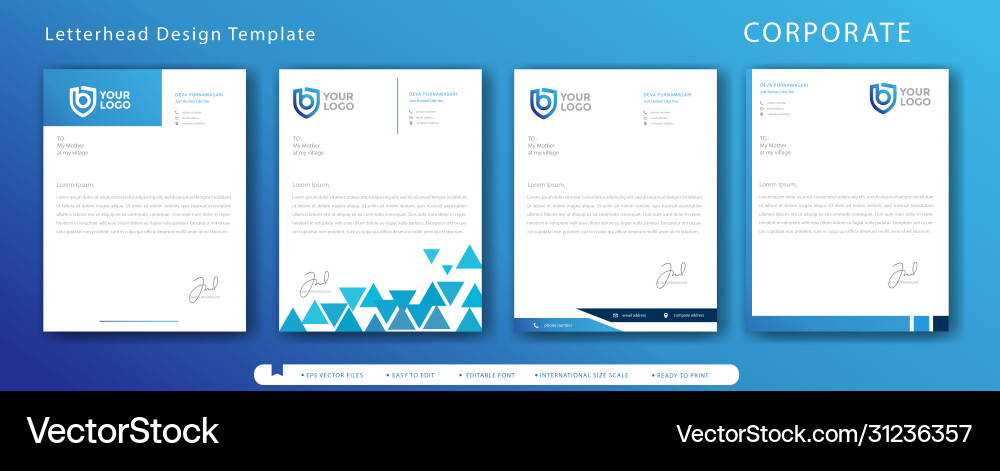 Blue letterhead design concept for corporate Vector Image