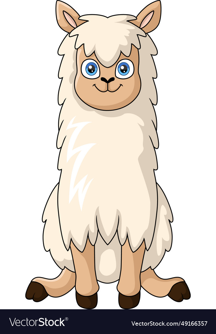 Cute alpaca cartoon on white background Royalty Free Vector