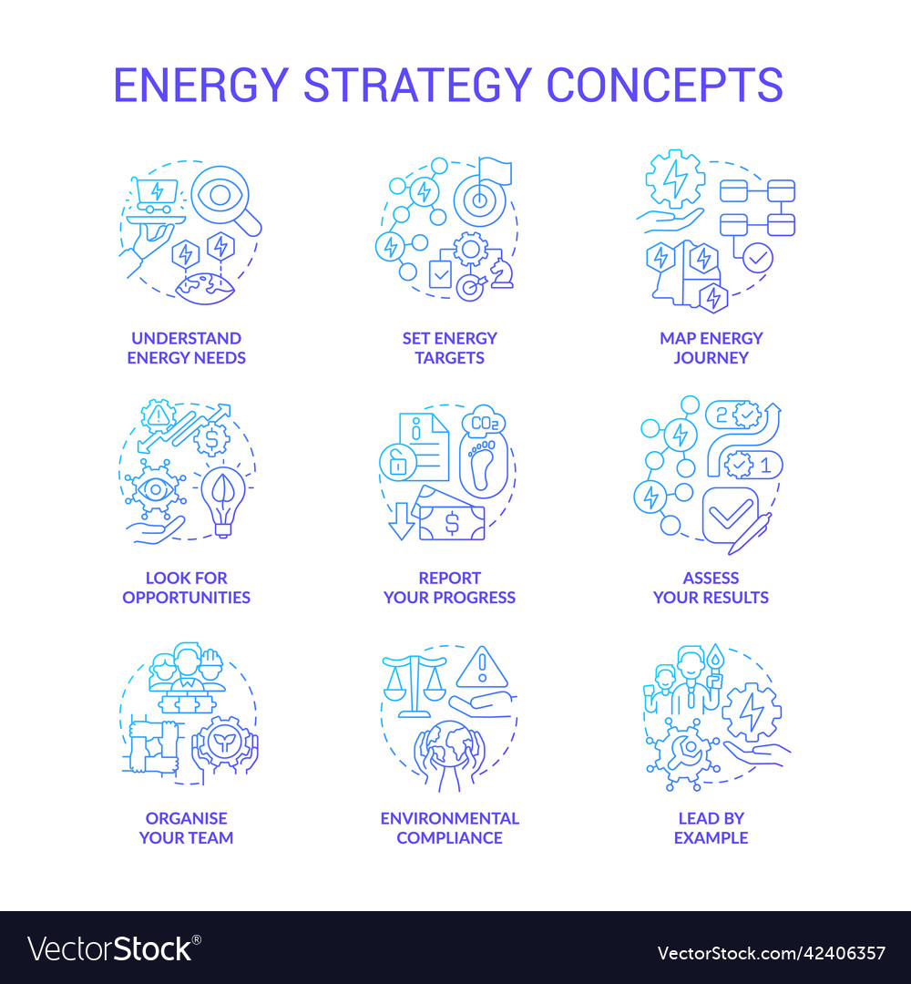 Energy strategy blue gradient concept icons set Vector Image