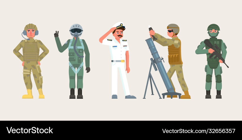Military character set in various occupations Vector Image