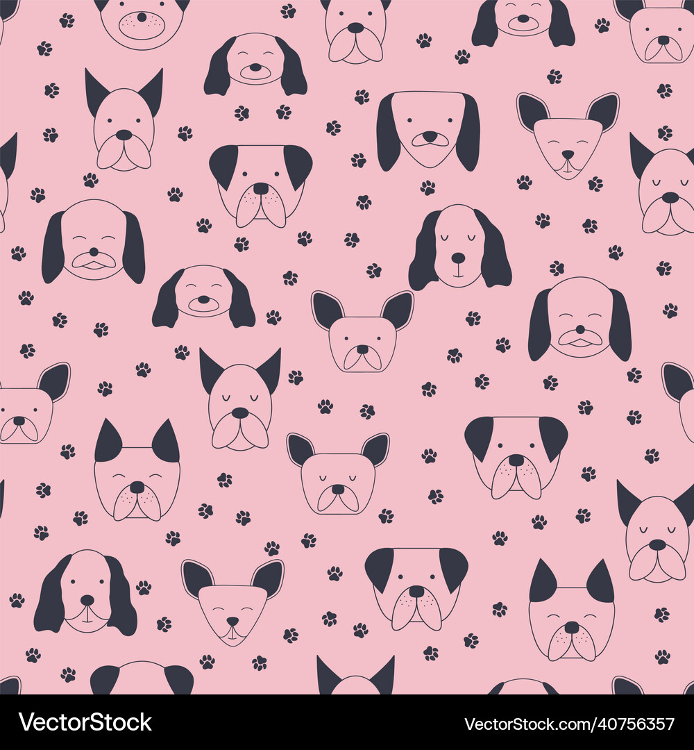 Seamless baby pattern with dog animal muzzles Vector Image