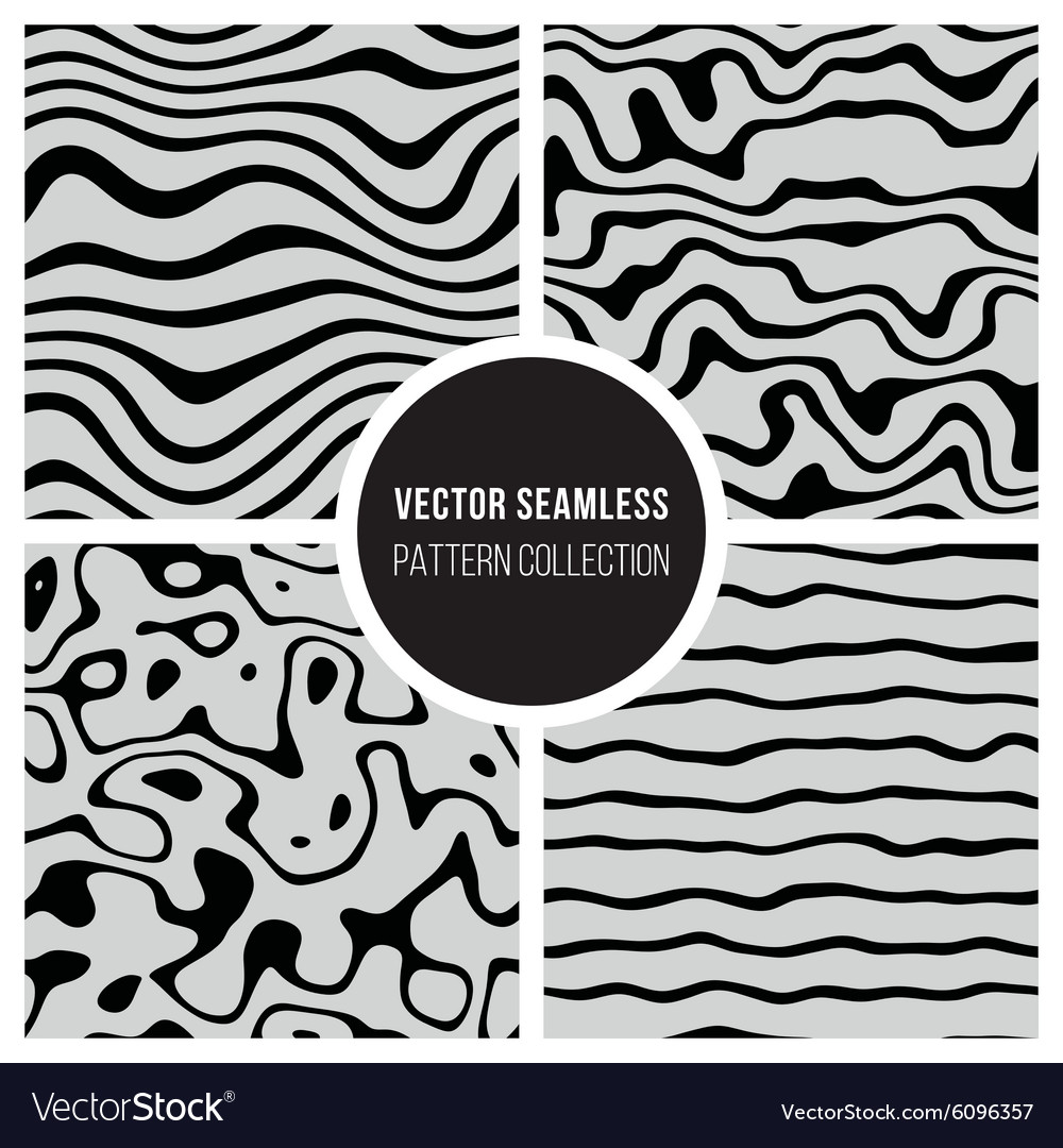 Seamless bw wave lines pattern collection Vector Image