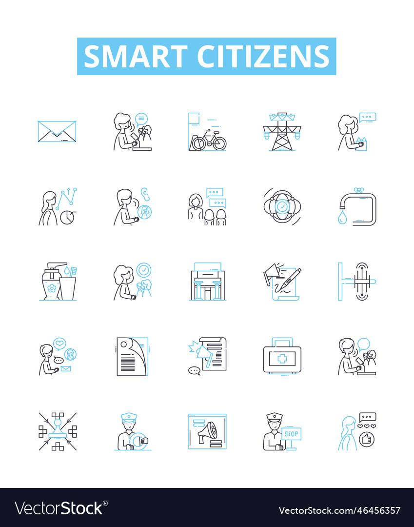Smart citizens line icons set Royalty Free Vector Image