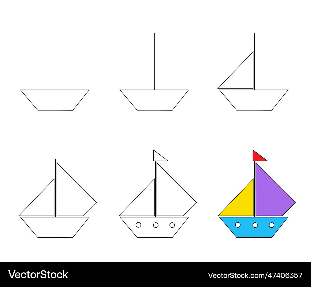 Worksheet easy guide to drawing cartoon sailboat Vector Image