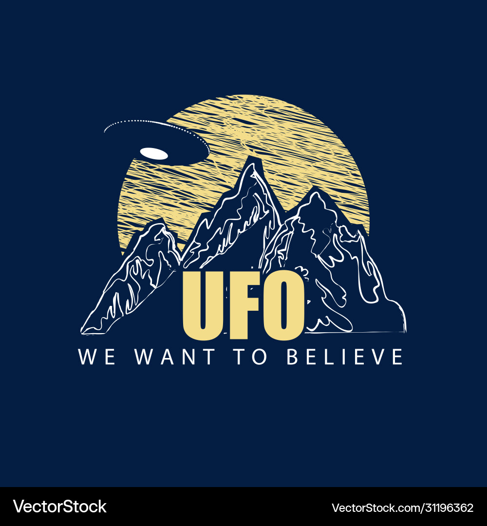 Banner with a flying ufo over mountains Royalty Free Vector