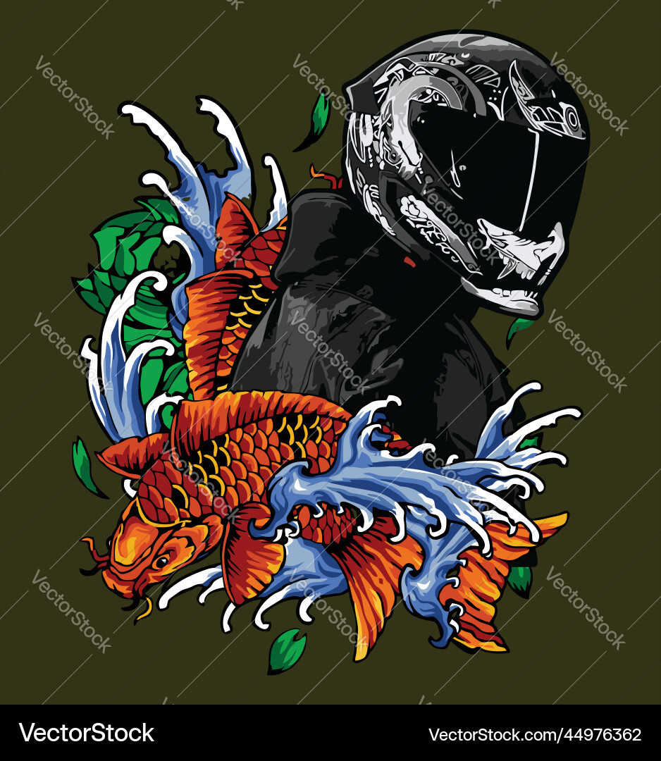 Biker and koi fish and water splash Royalty Free Vector