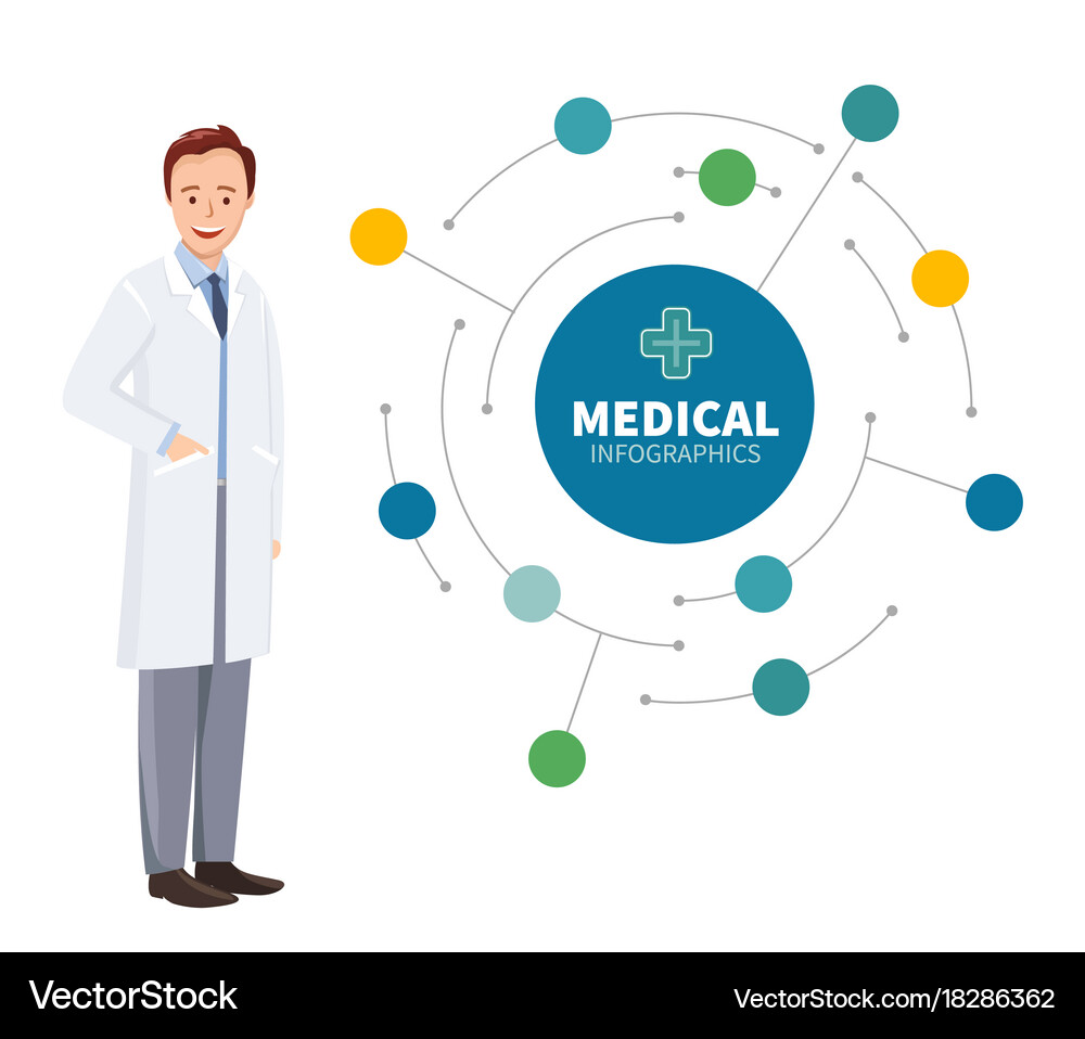 Doctor on white background with infographics Vector Image