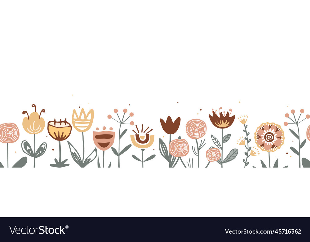 Fairy flowers border in scandinavian folk style Vector Image Fairy flowers border in scandinavian folk style Vector Image