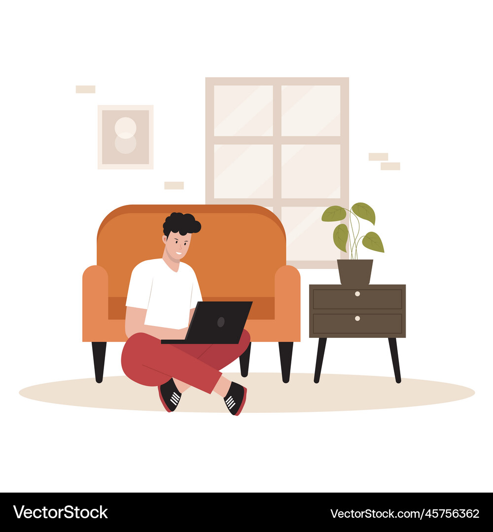 Flat design of man freelancer working from home Vector Image