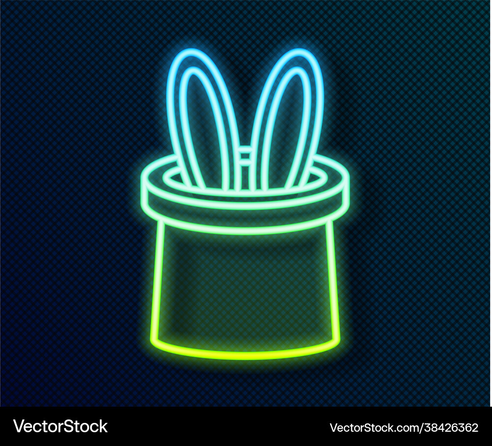 Glowing neon line magician hat and rabbit ears Vector Image