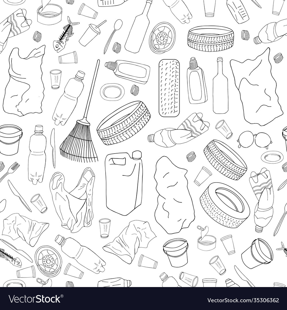 Seamless pattern with different kinds garbage Vector Image