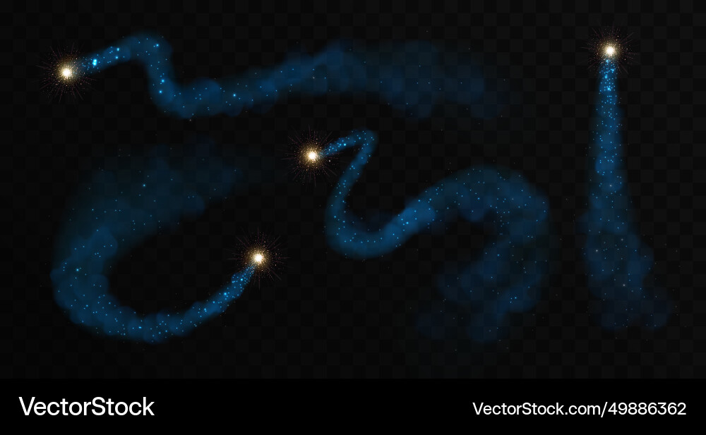 Set of magic blue glowing shiny trails Royalty Free Vector