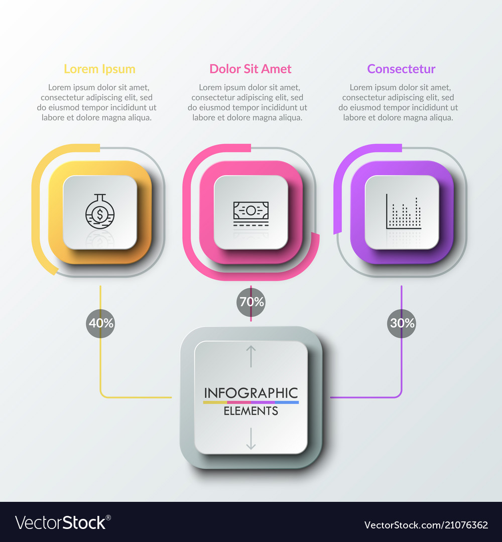 Three square elements connected lines with main Vector Image