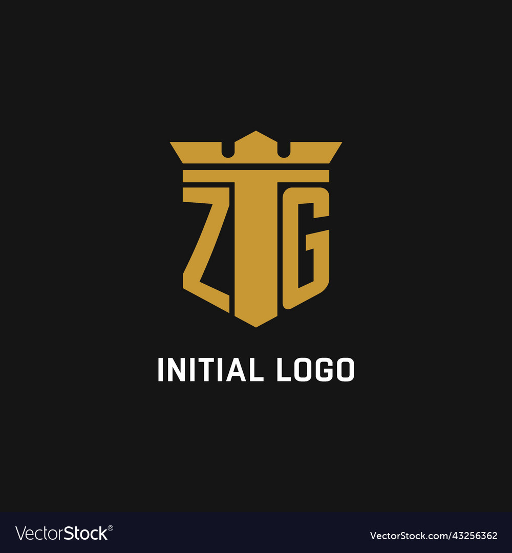 Zg initial logo with shield and crown style Vector Image