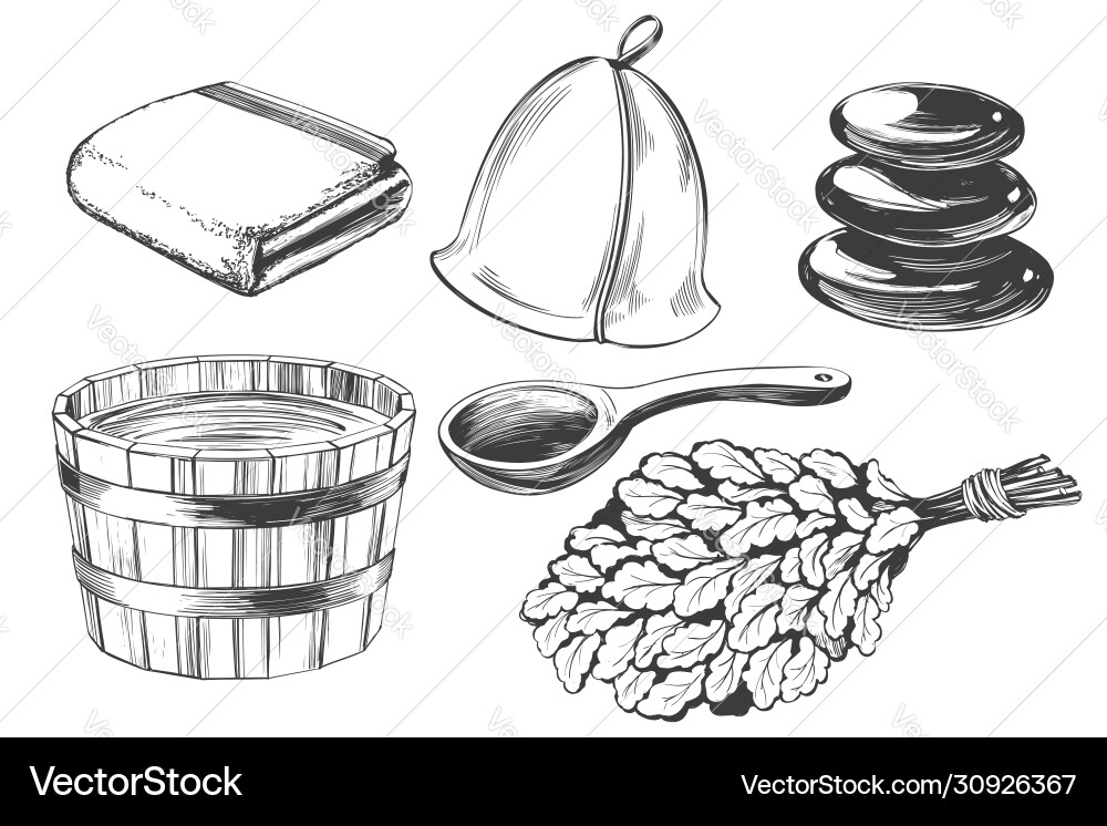Bath accessories russian sauna water steam Vector Image
