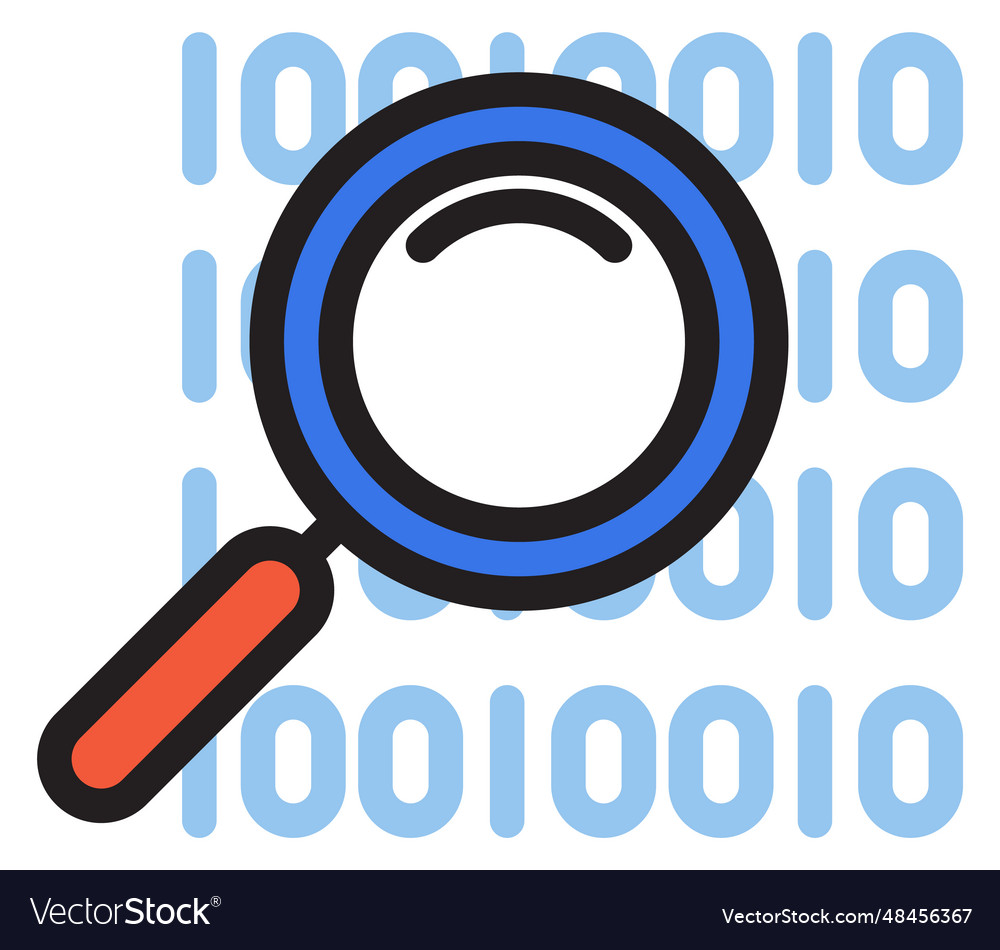 Binary code with magnifying glass color research Vector Image