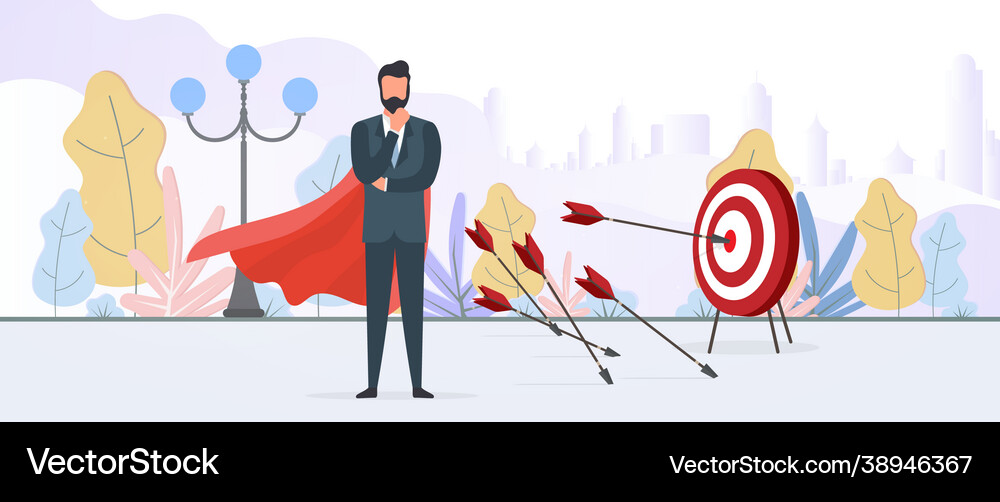 Businessman hits target hit center Royalty Free Vector Image