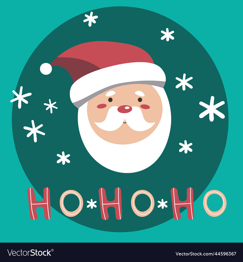 Cute santa claus head with ho-ho-ho text on green Vector Image