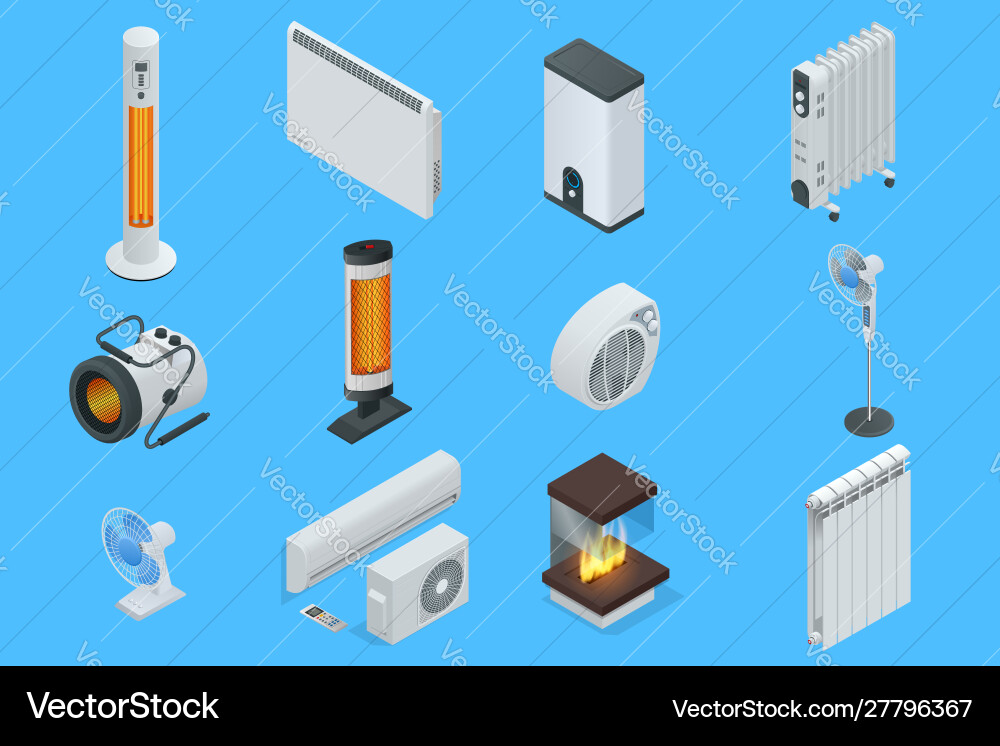 Isometric home climate control icons home climate Vector Image