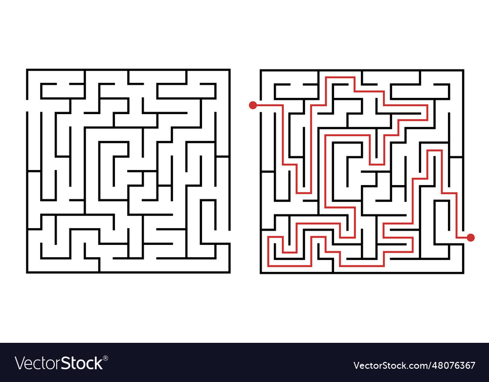Labyrinth game way square maze simple logic game Vector Image