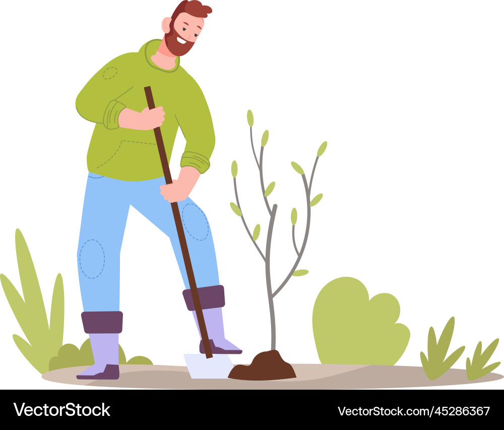 Man planting tree eco volunteer character Vector Image