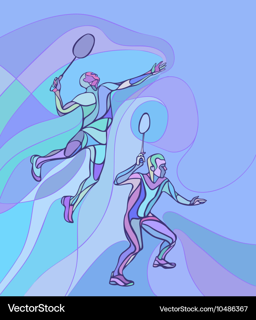 Mens doubles badminton players color Royalty Free Vector