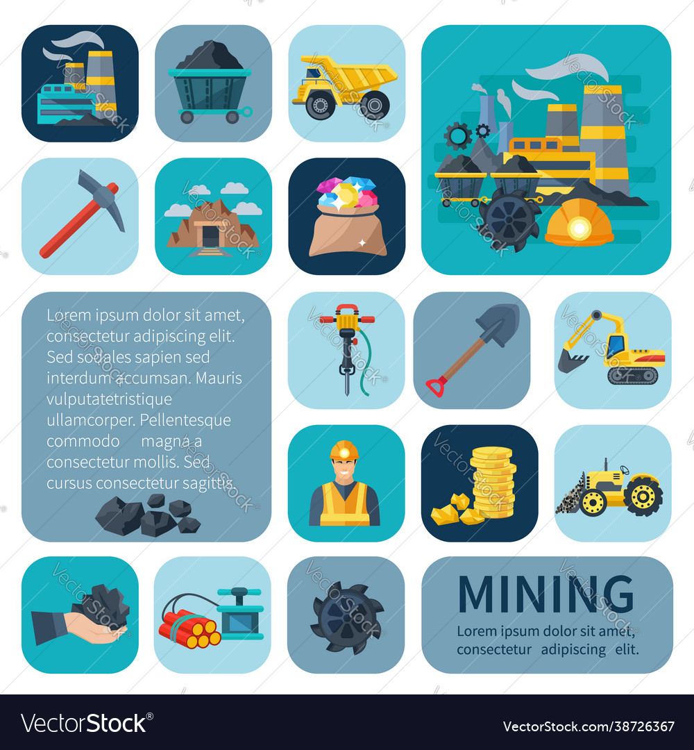 Mining icons flat set Royalty Free Vector Image