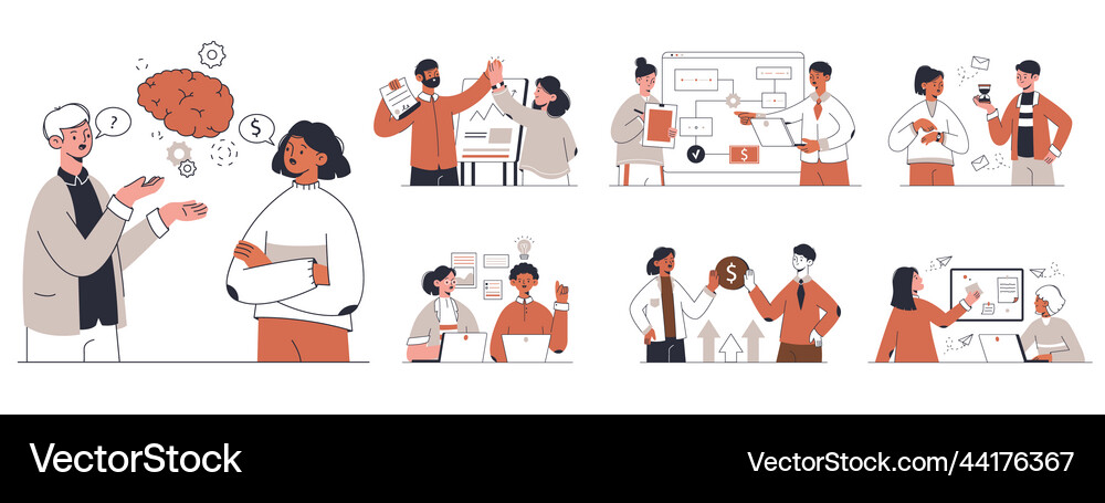 Office outline working team business people Vector Image