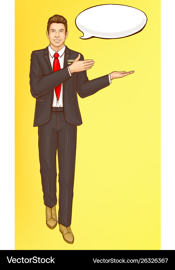 Pop art steward flight attendant air hostess man Vector Image
