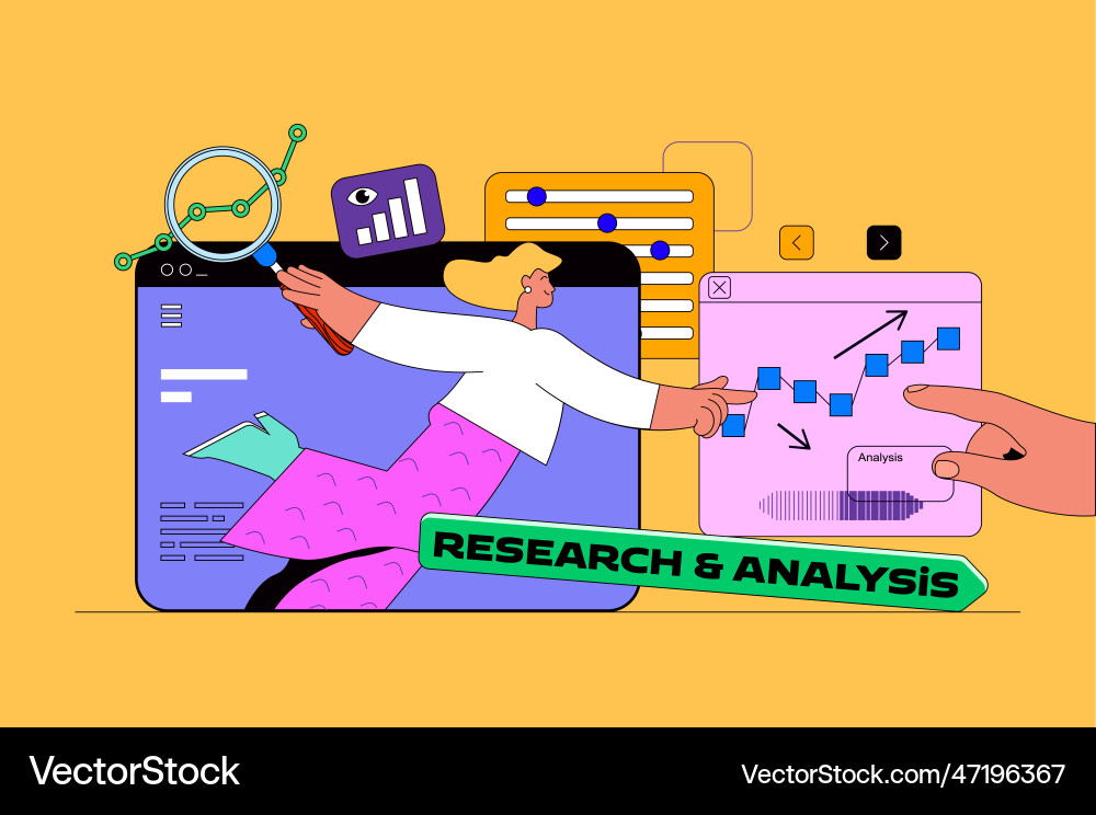Research and analysis web concept with character Vector Image