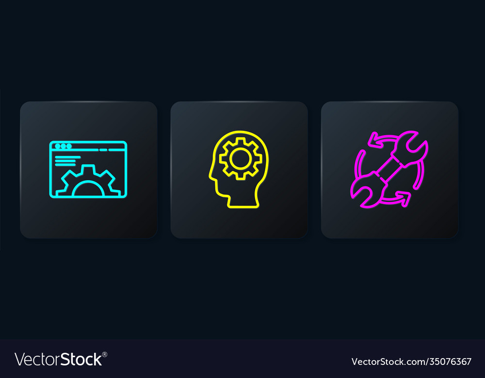 Set line browser setting wrench and arrows Vector Image