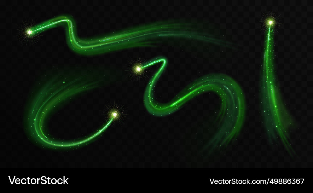 Set of magic green glowing shiny trails Royalty Free Vector
