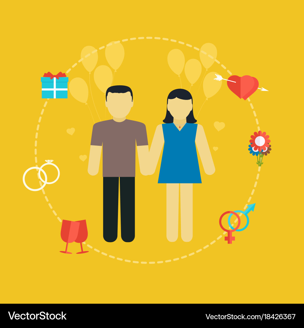 Young couple wedding concept with icons Royalty Free Vector
