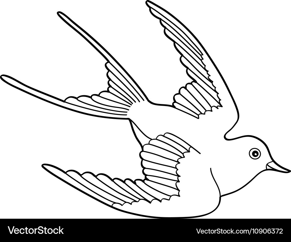 Contour image of bird flying hand drawn Royalty Free Vector