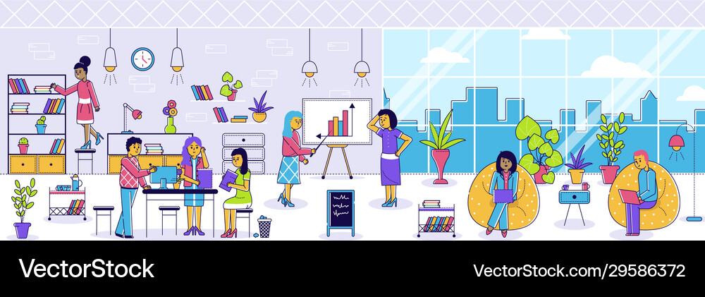 Coworking space interior center with people Vector Image
