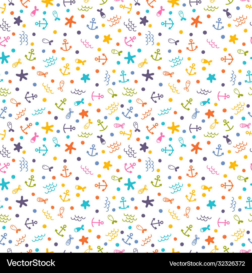 Cute sea summer seamless pattern with fishes Vector Image