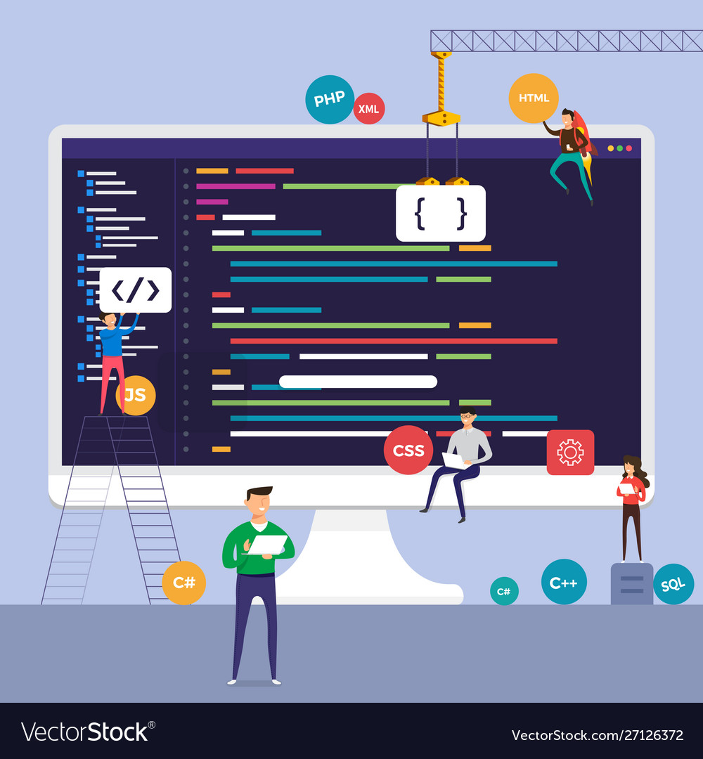 Flat Design Concept Programmer Coding Program Vector Image