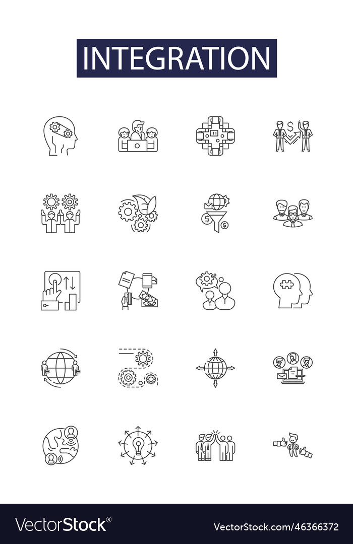 Integration line icons and signs system Royalty Free Vector