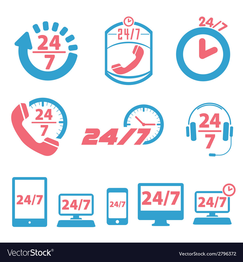 open-24-hours-a-day-and-7-days-a-week-icons-vector-image