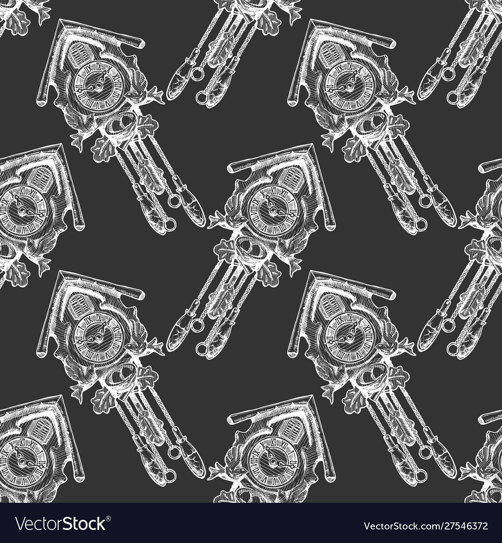 Pattern with old cuckoo clock Royalty Free Vector Image