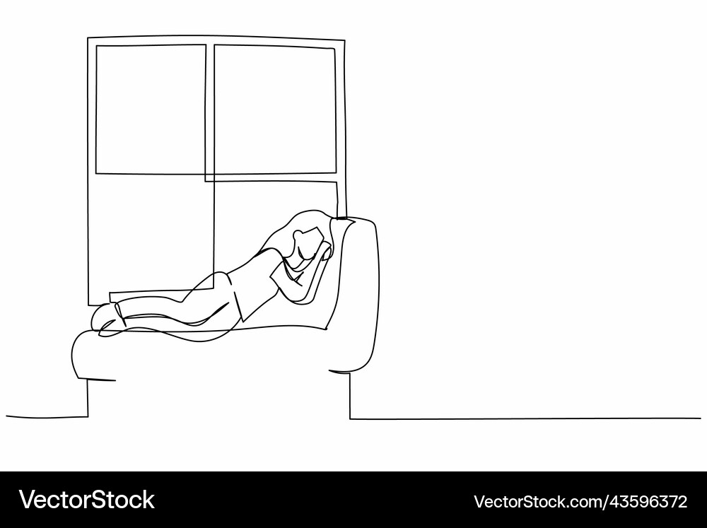 Single one line drawing young woman lying Vector Image