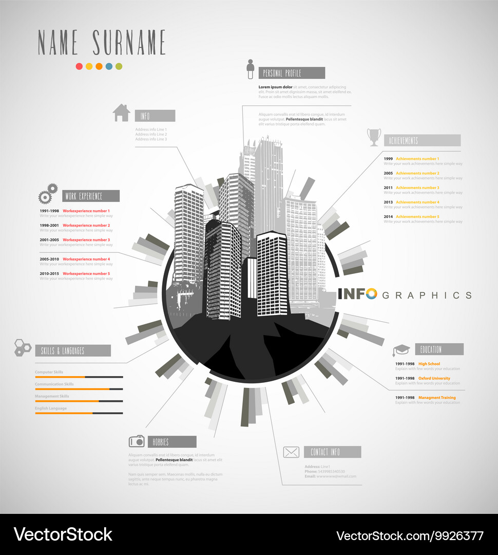 Creative resume template with cityscape Royalty Free Vector
