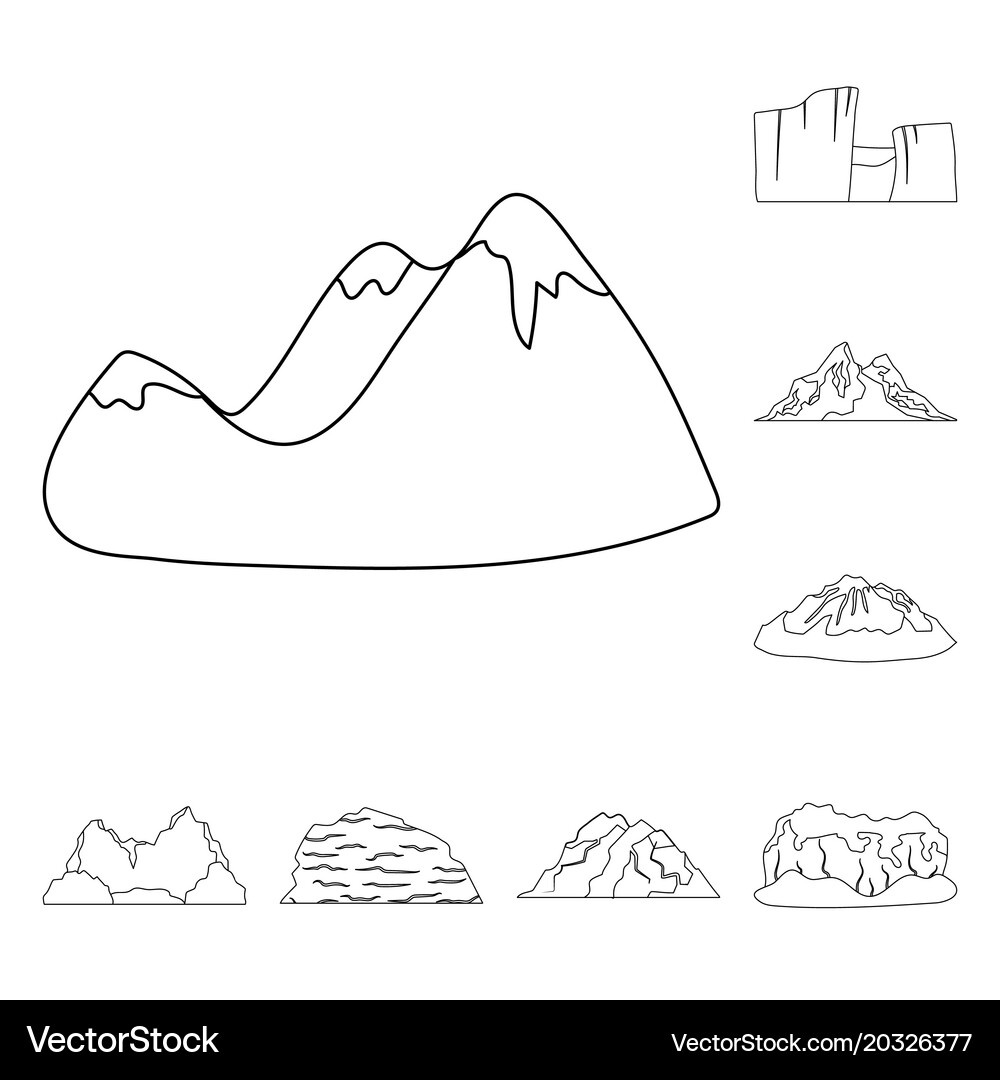 Different mountains outline icons in set Vector Image