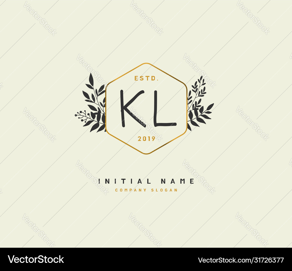 K l kl beauty initial logo handwriting Royalty Free Vector