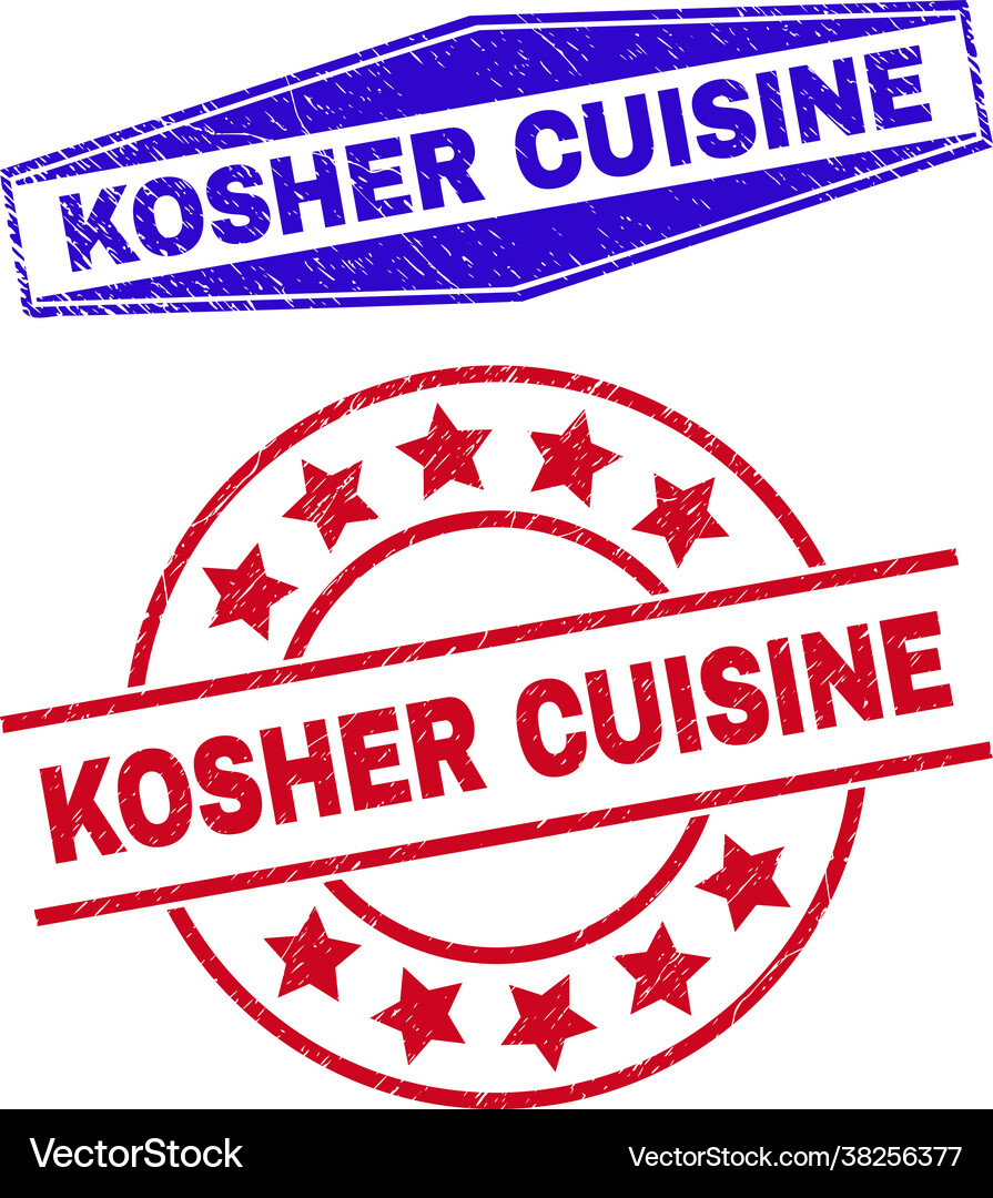 Kosher cuisine textured stamp seals in circle Vector Image