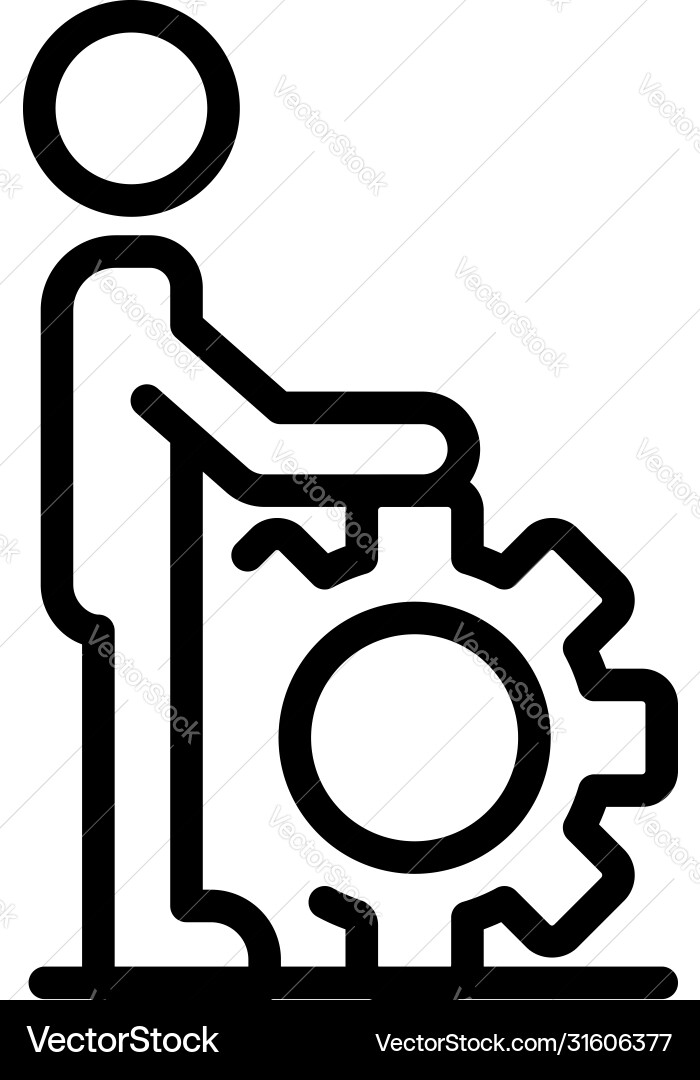 Man take gear wheel icon outline style Royalty Free Vector
