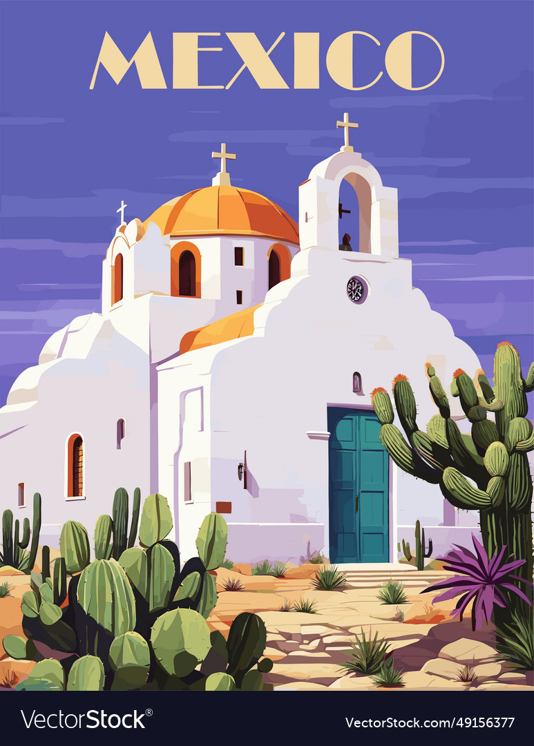 Mexico travel destination poster in retro style Vector Image