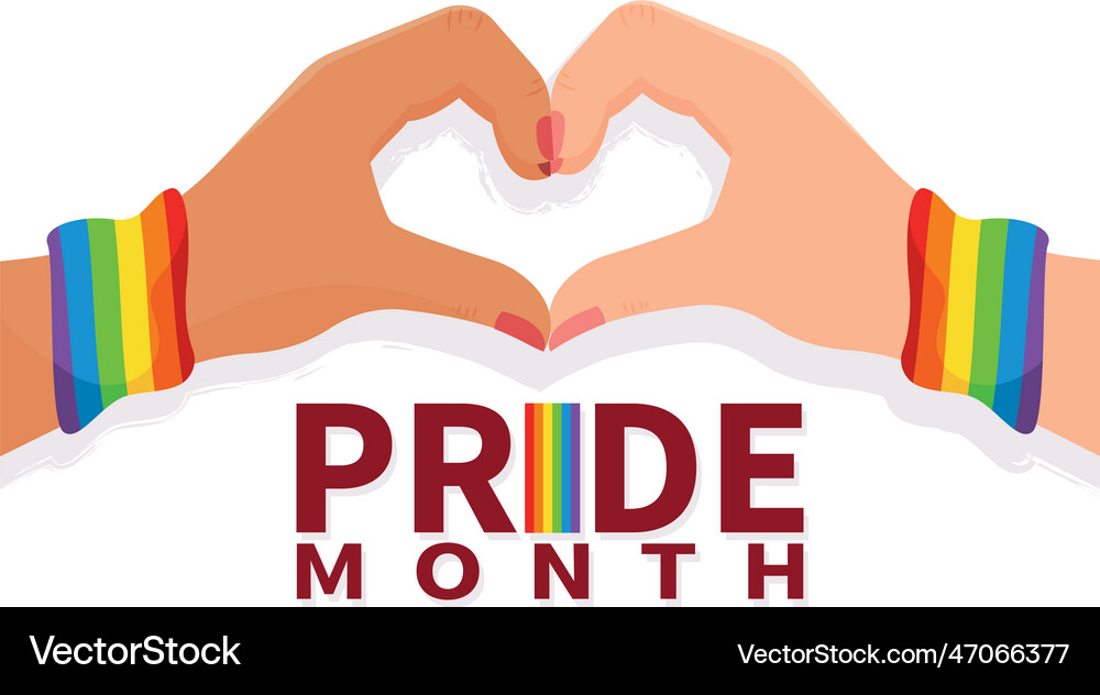 Pair of hands doing a heart shape pride month Vector Image
