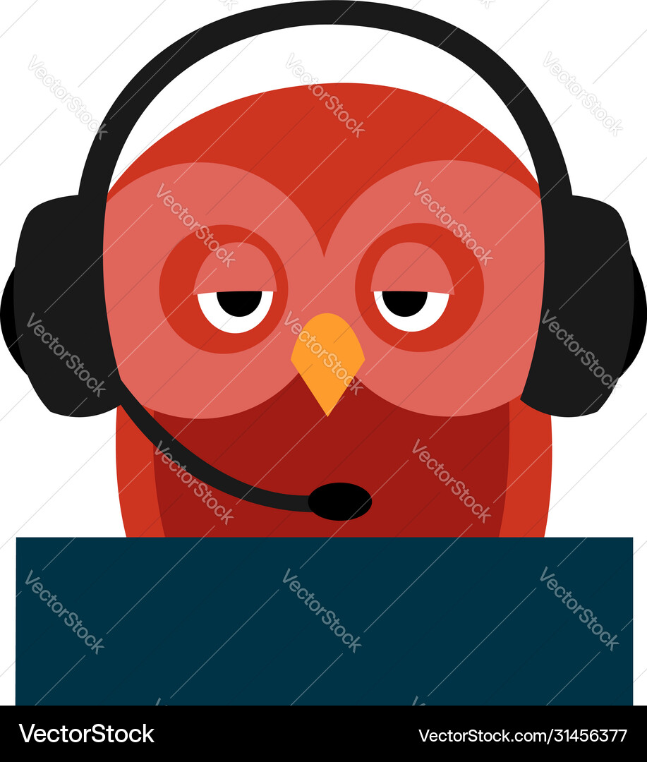 Red owl with headphones on white background Vector Image