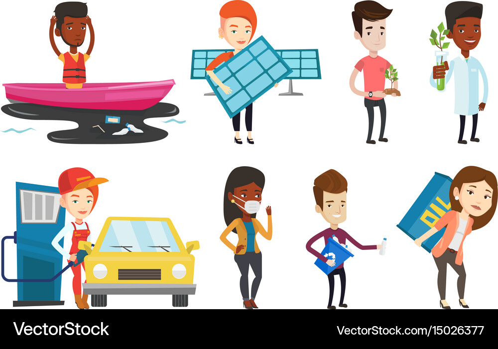 Set of characters on ecology issues Royalty Free Vector
